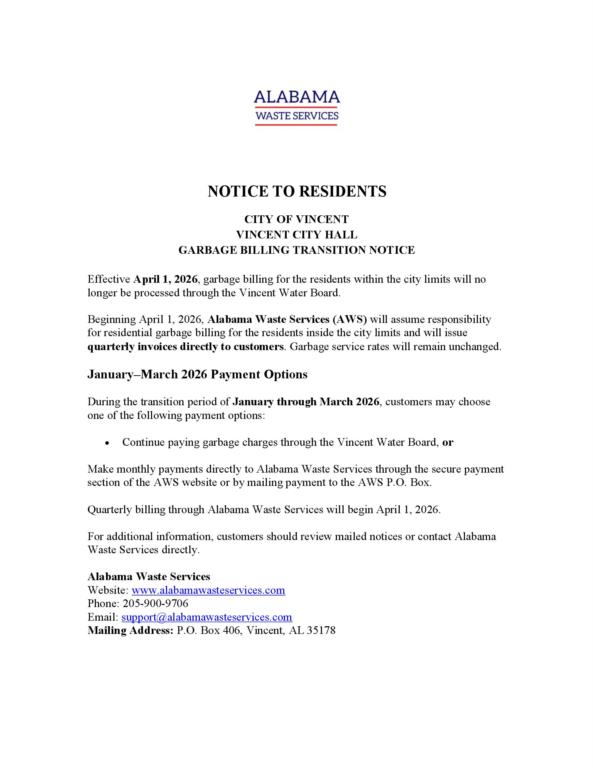 Vincent, AL - Official City Website